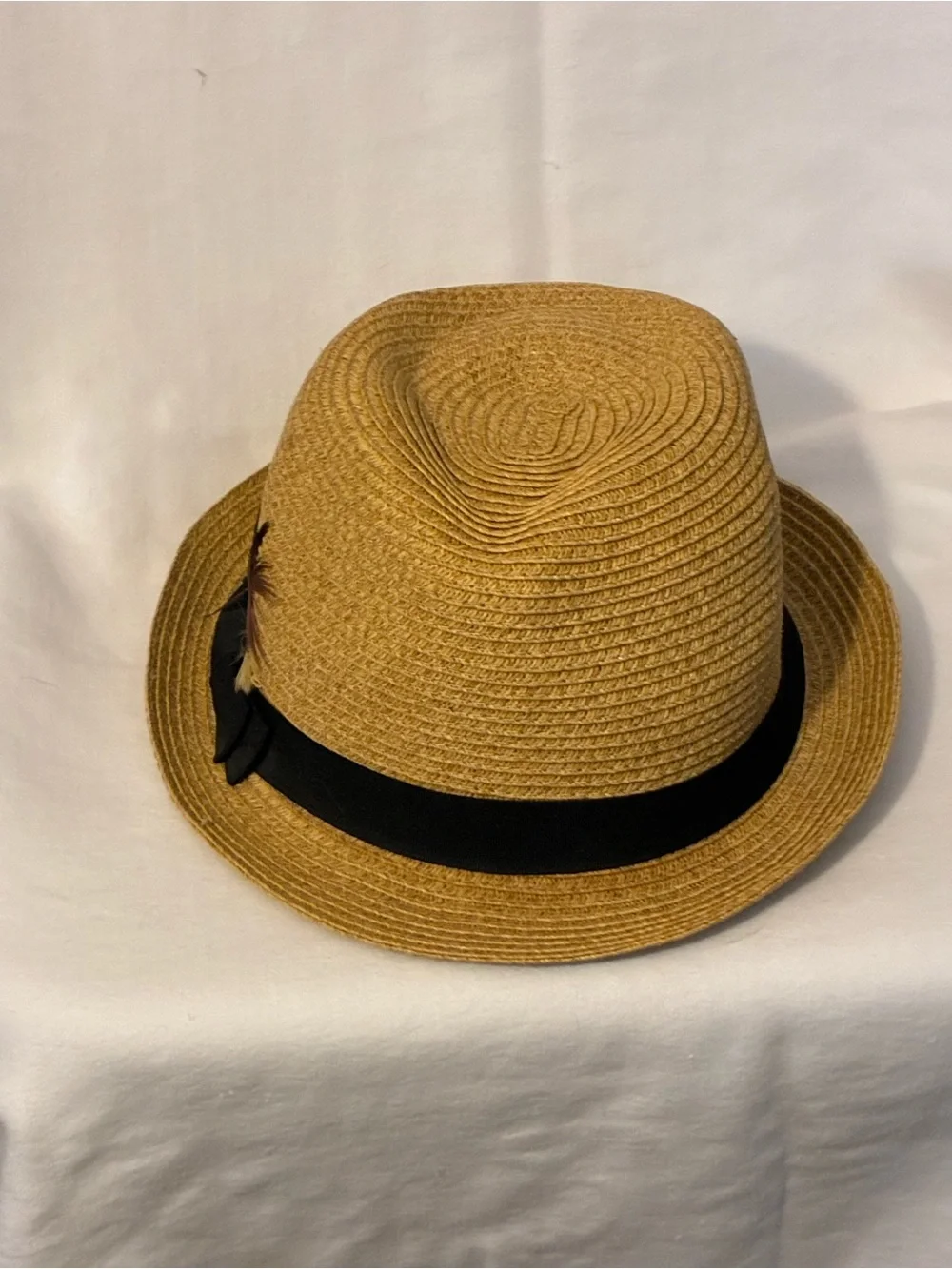 Accessories | Straw Fedora Hat With Black Band And Feather Accent ...